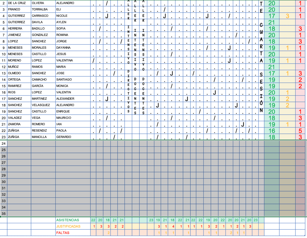 LISTA DE ASISTENCIA EN EXCEL CICLO 2024-2025